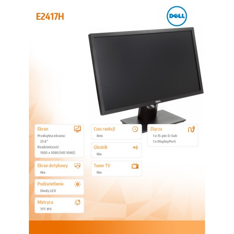 Dell Monitor 23.8 E2417H IPS LED FullHD (1920x1080) 16:9 VGA DP(1.2) 3Y PPG
